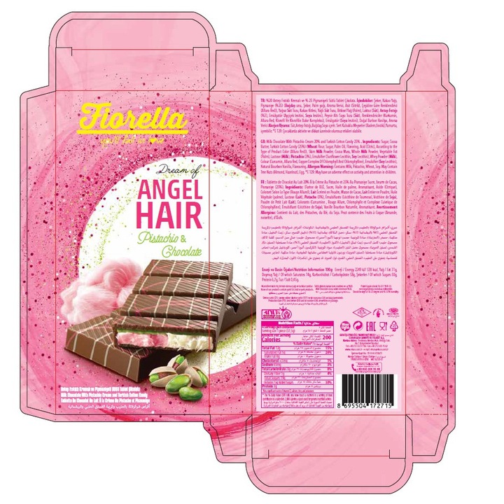 Ciocolata cu lapte cu crema de fistic si vata de zahar turceasca Angel ...