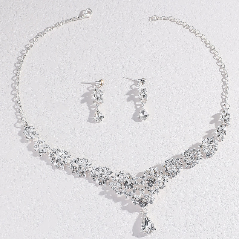 Set bijuterii dama - colier si cercei, pietre stras, elegante, pentru ...