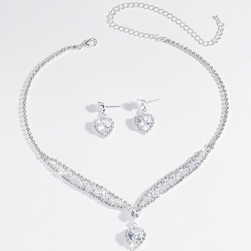 Set bijuterii dama - colier si cercei, Zirconiu, elegante, pentru nunta ...