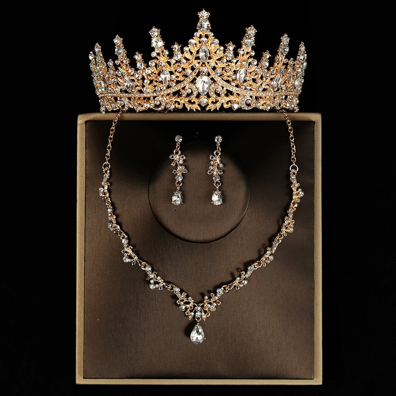 Set bijuterii mireasa (coroana + colier + cercei) - Accesorii nunta cu ...