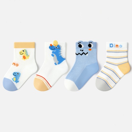 Set 4 perechi ciorapi medii vara copii, 100% bumbac organic, imprimeuri ...