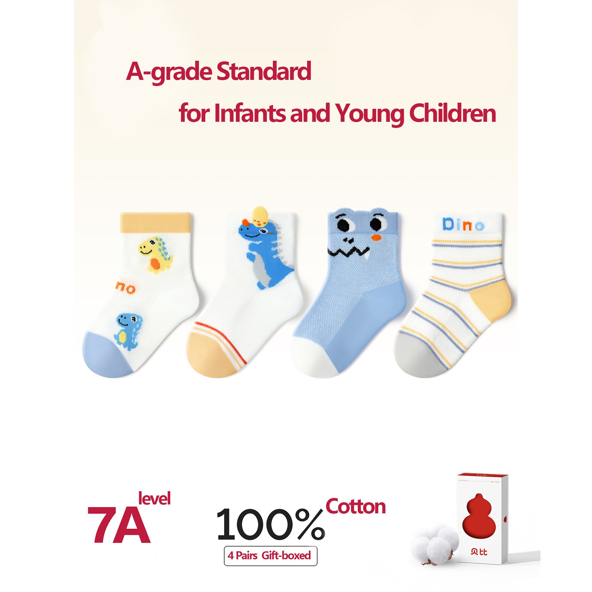 Set 4 perechi ciorapi medii vara copii, 100% bumbac organic, imprimeuri ...