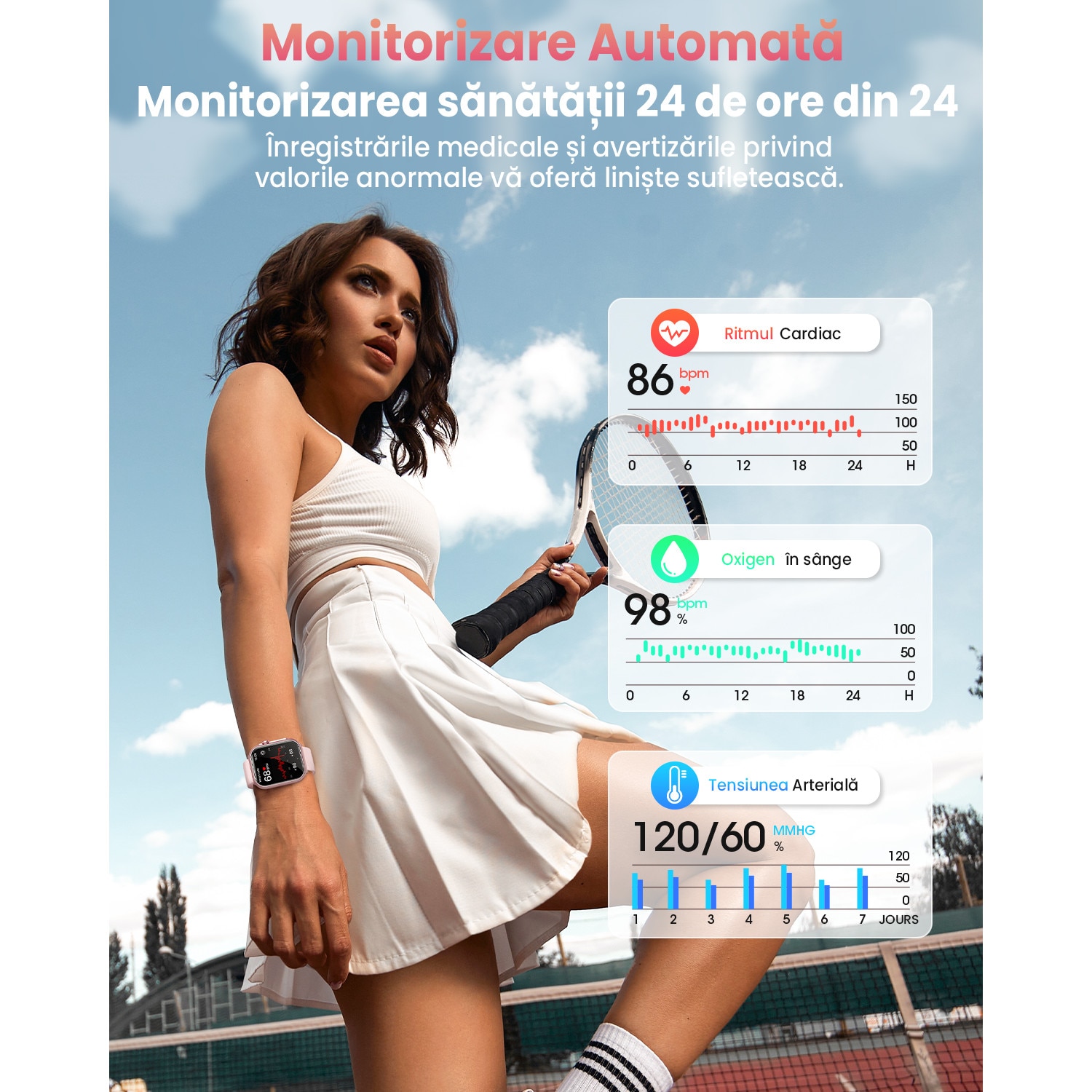 Ceas Smartwatch Dama, FOSMET®, Baterie 1000 mAh, 100 zile de asteptare ...