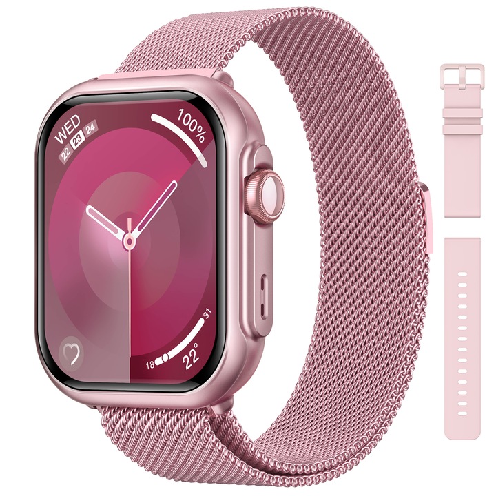 Ceas Smartwatch Dama, FOSMET®, Baterie 1000 mAh, 100 zile de asteptare ...