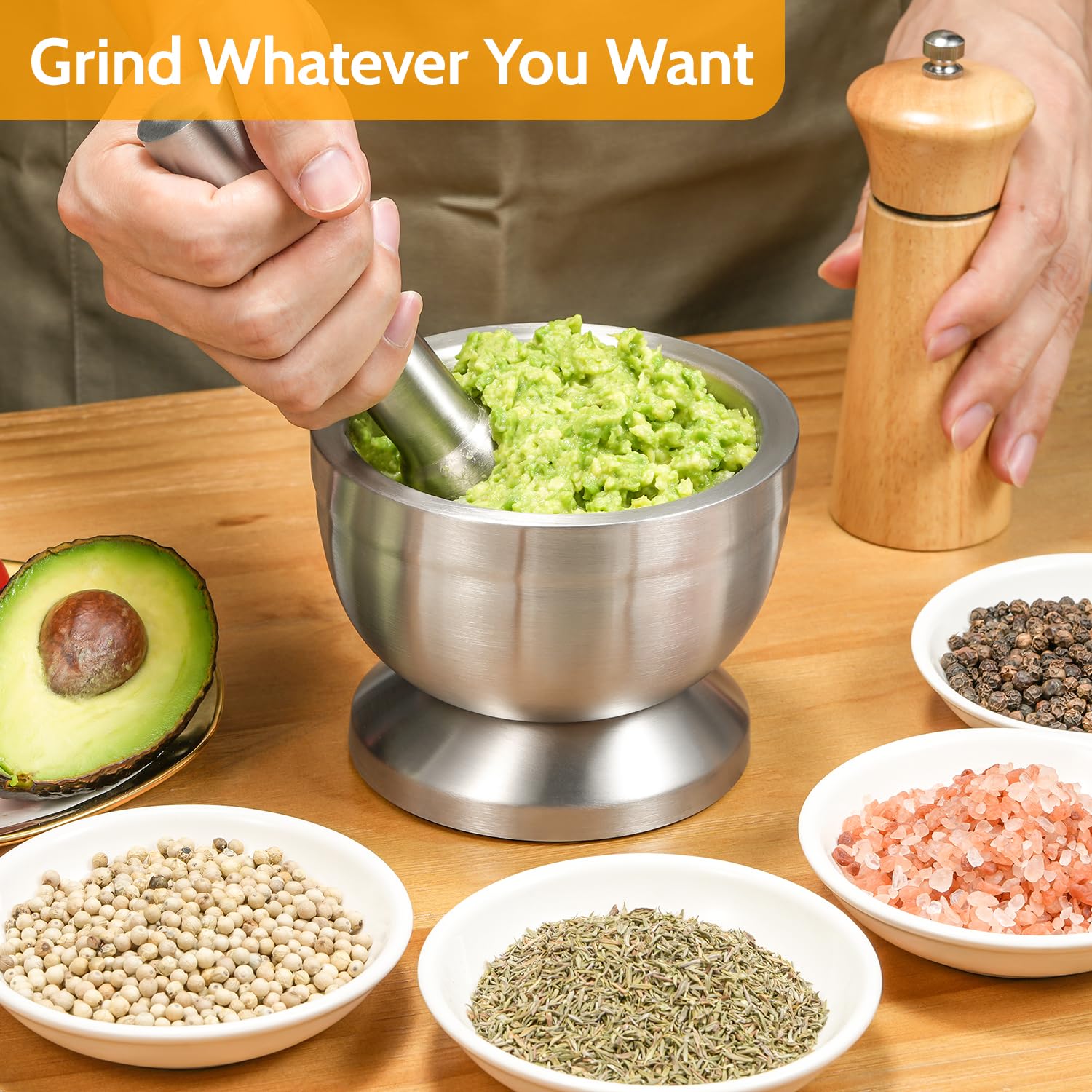 Mojar cu pistil si capac, Hokitpro, Mortar si pistil mare din otel ...