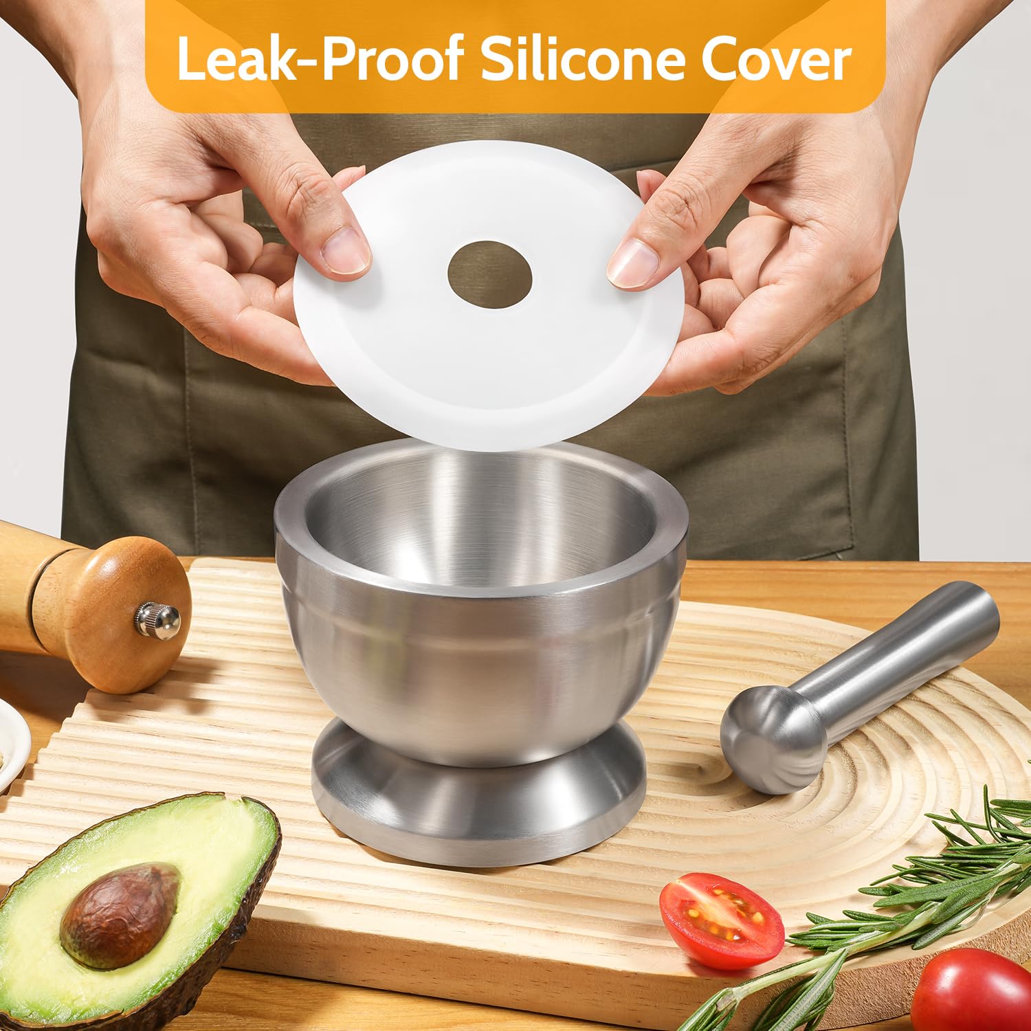 Mojar cu pistil si capac, Hokitpro, Mortar si pistil mare din otel ...