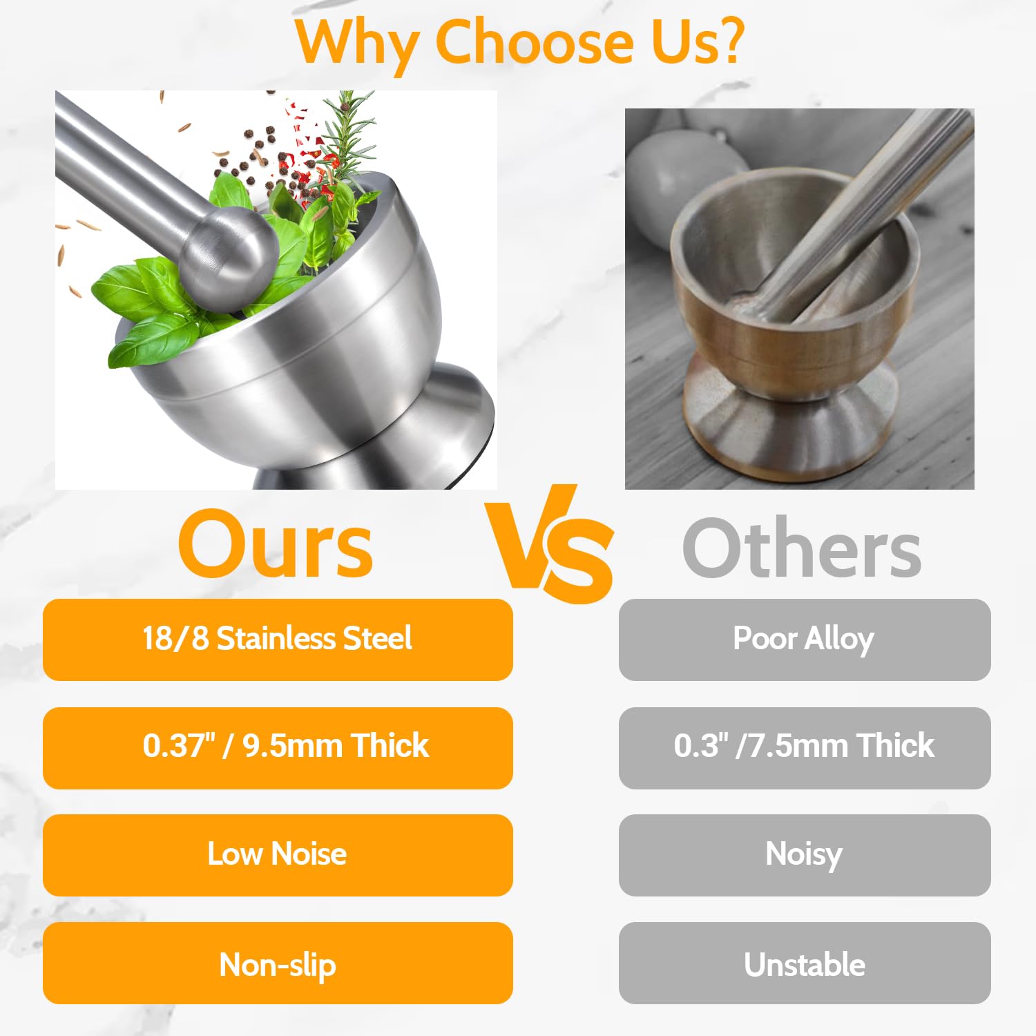 Mojar cu pistil si capac, Hokitpro, Mortar si pistil mare din otel ...