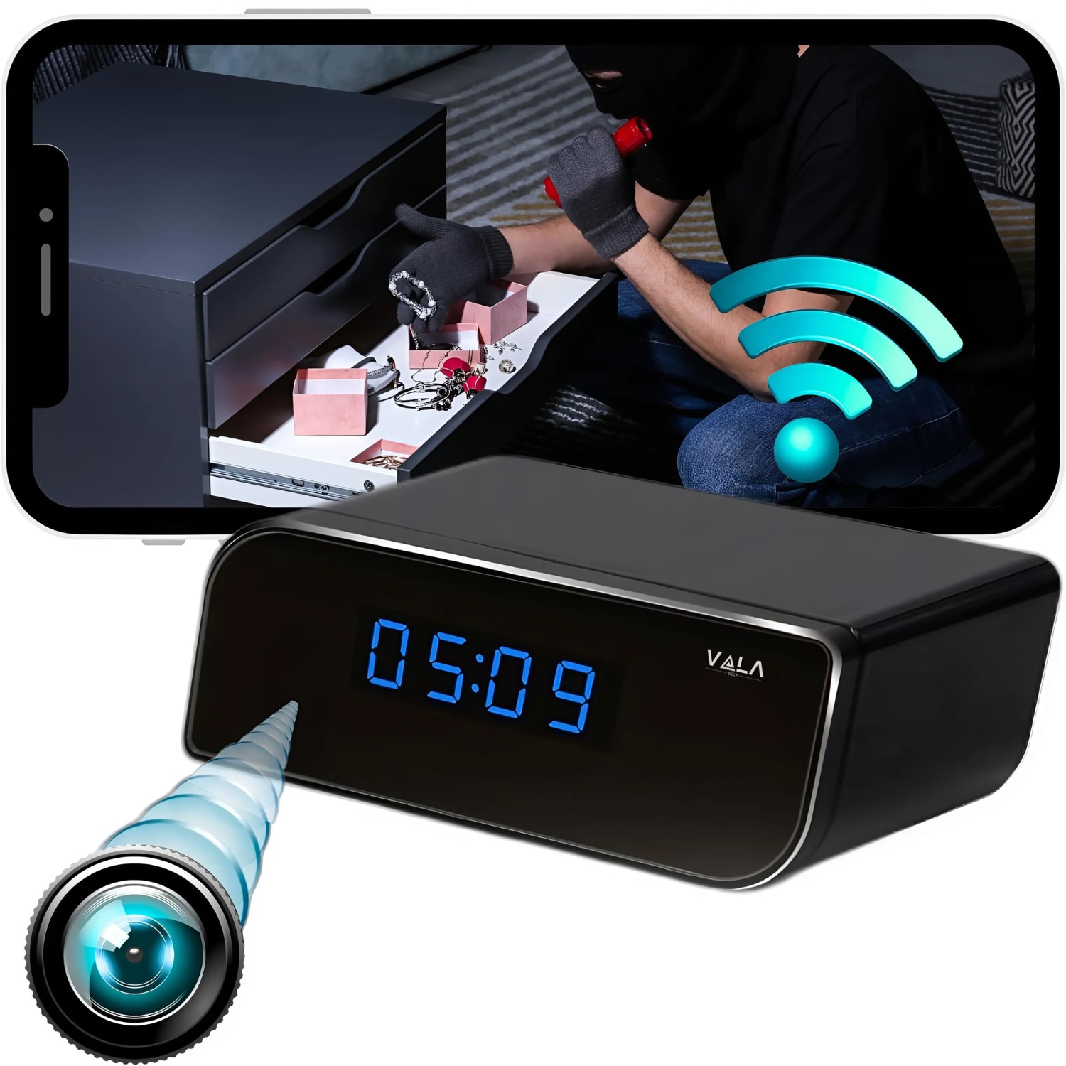 Camera Spion Wi-Fi IP Ascunsa in Ceas Desteptator Vala Tech®️, 64 GB ...