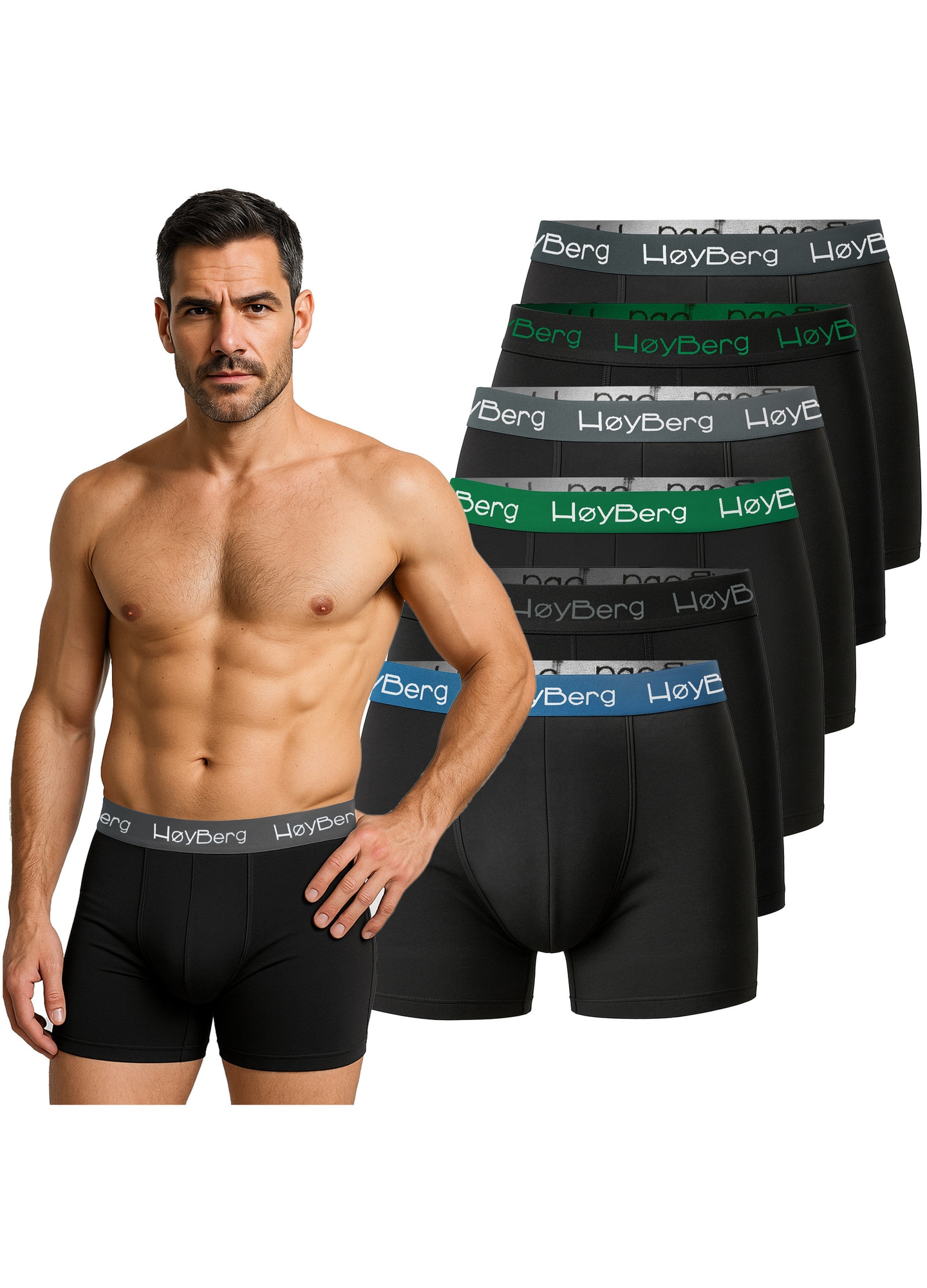 Set 6 bucati, boxeri barbati, HøyBerg, Stil Scandinav, Banda elastica ...