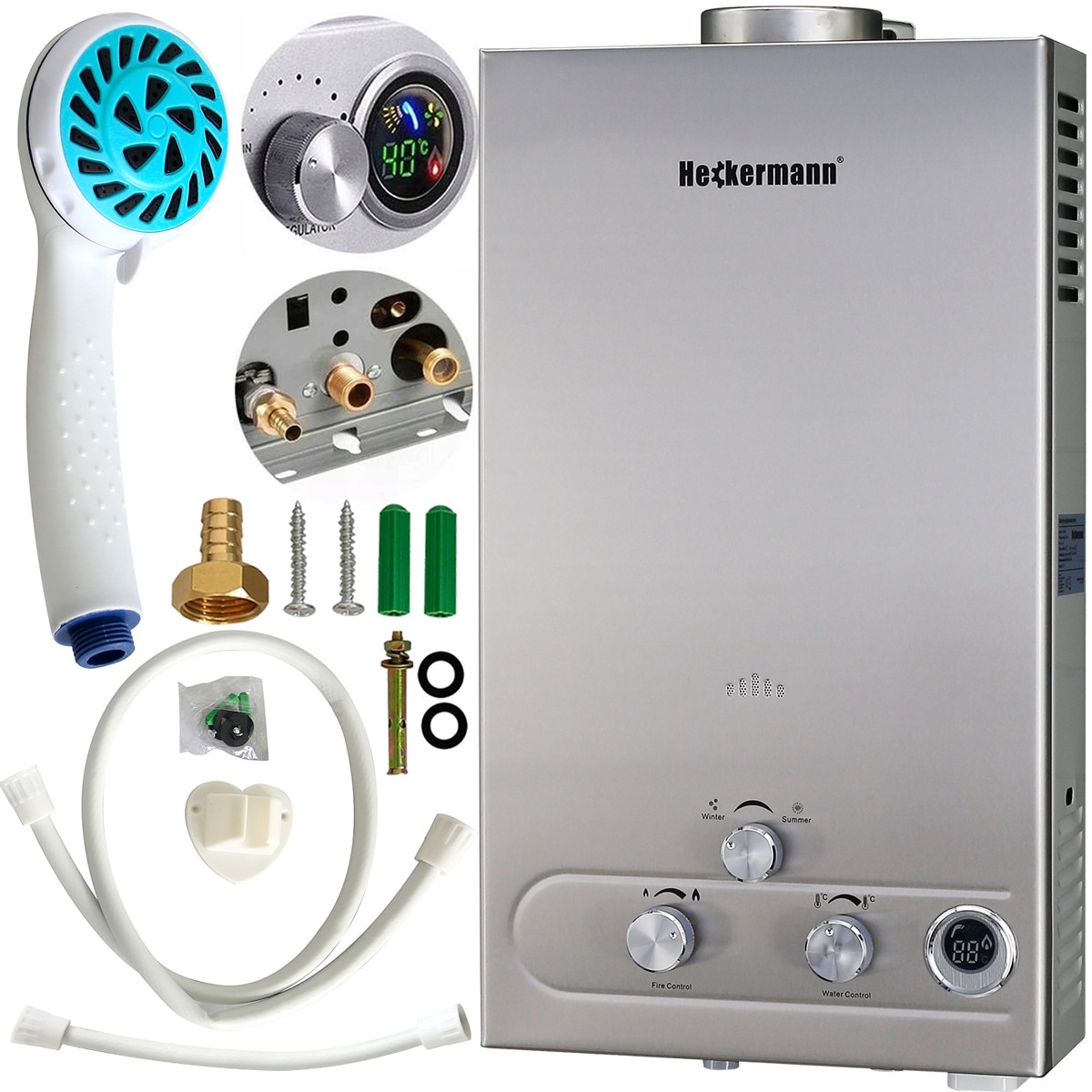 Încălzitor instant pe gaz GPL Heckermann, Bojler 12L, inox, 36 kW ...