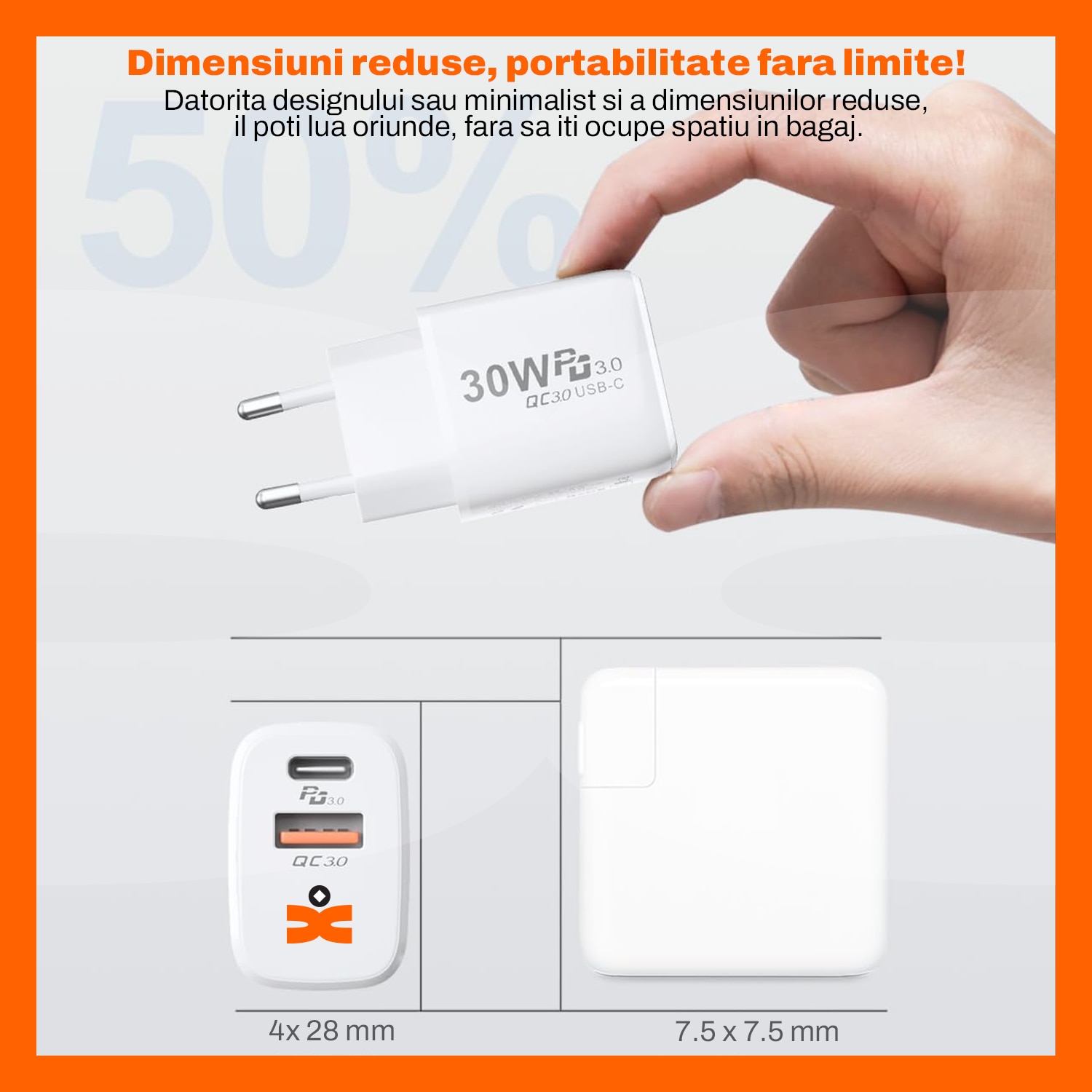 Set Incarcator 30W Runex®, Porturi Type-C si USB-A, Compatibil iPhone ...