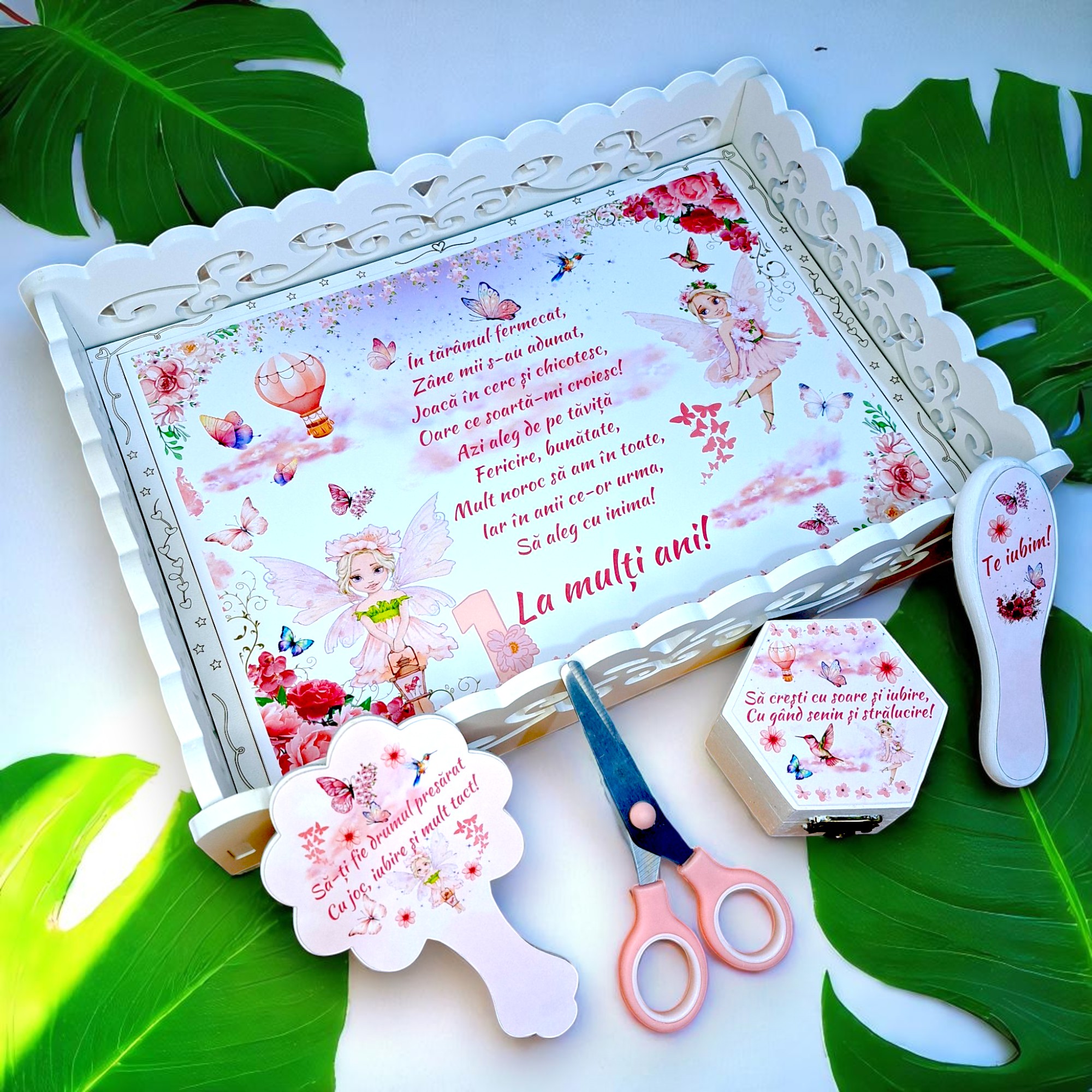 Set Tavita Mot/Turta pentru Fetite, 5 Piese, Personalizata, 35x24cm ...