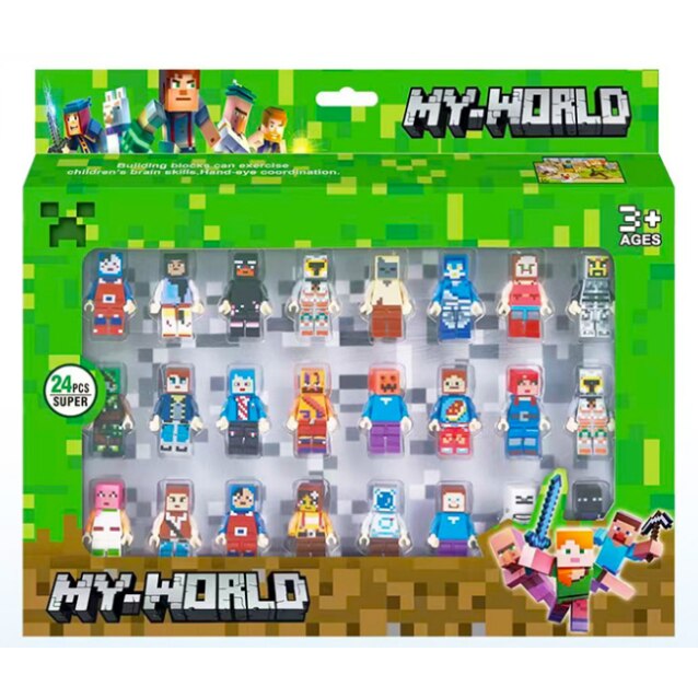 24 db-os Minecraft figura szett, Mini Pixel Kaland Csapat, Teljes ...