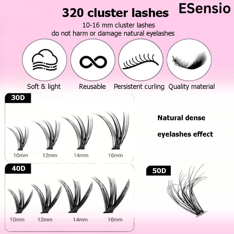Set gene false individuale tip smoc ESensio 320F, 320 lashes, 30D, 40D ...