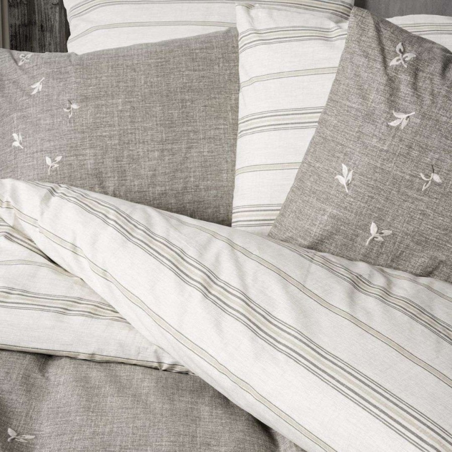 Lenjerie pat dublu cu broderie si frunze, bumbac 100% ranforce, 240 x ...