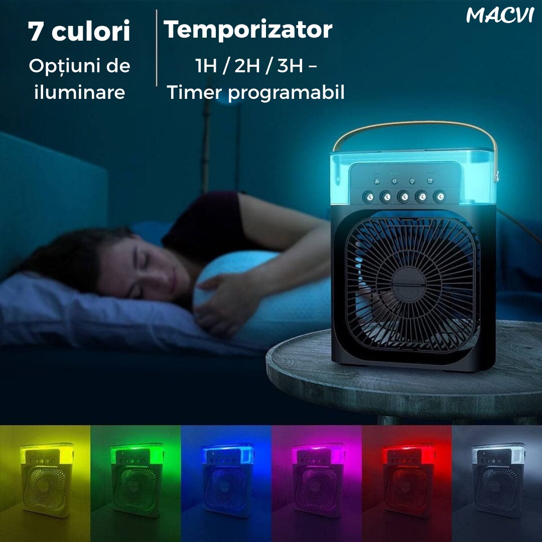 Mini Ventilator Portabil Macvi® 3-in-1, Racitor de Aer, Umidificator si ...