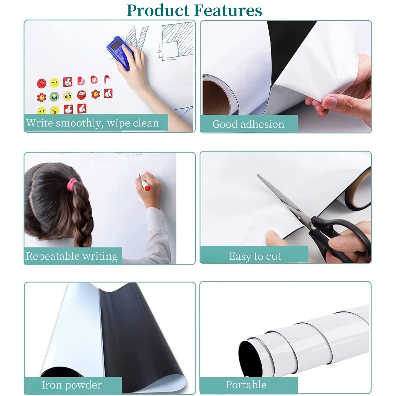 Film autocolant tabla alba, 40x60cm, magnetic, cu marker si burete ...