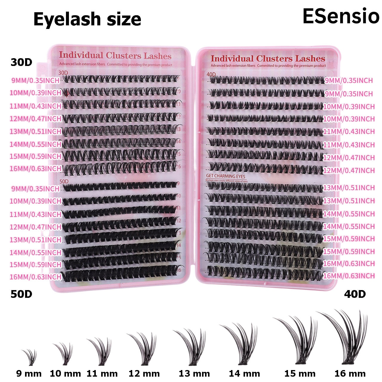 Set gene false individuale ESensio 640, 640 lashes, tip smoc, forma 30D ...