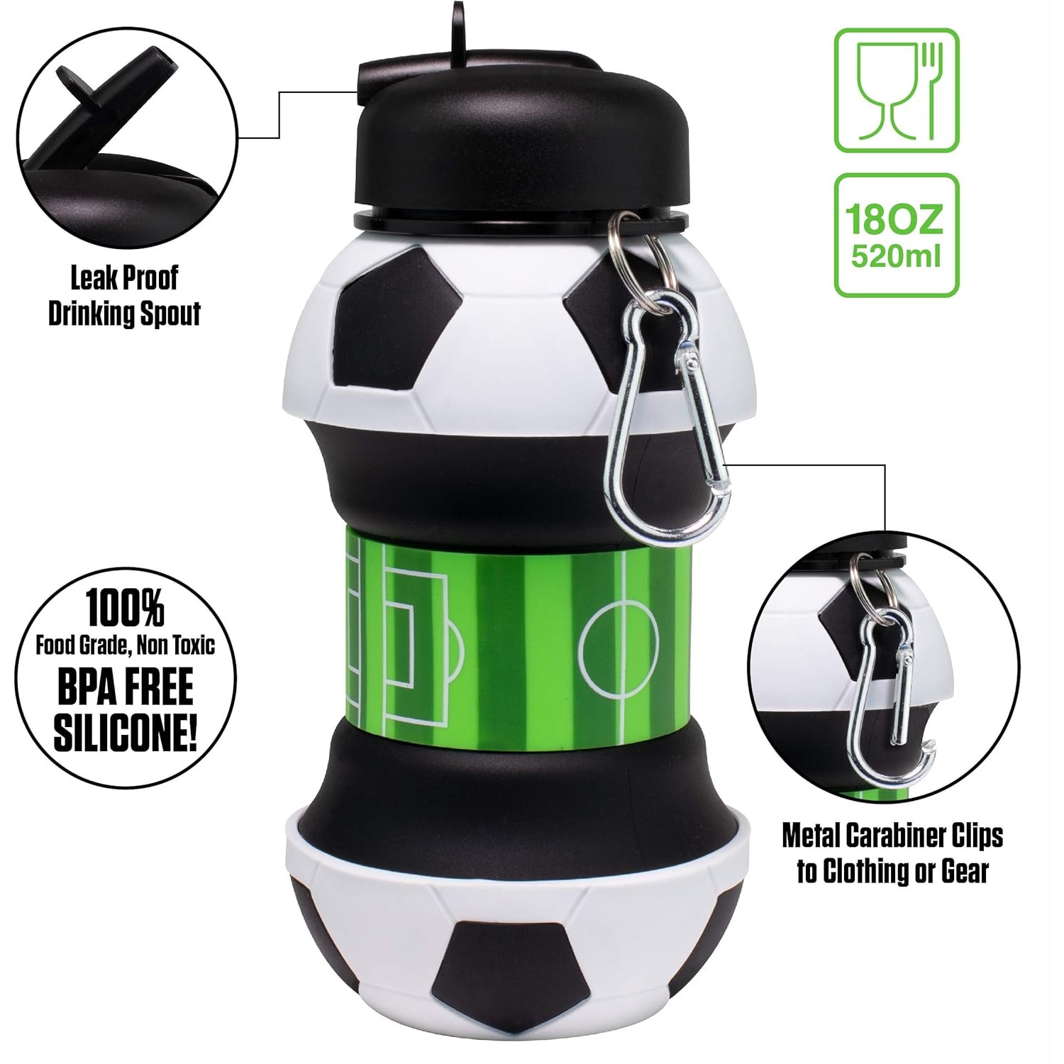 Sticla de apa pliabila pentru copii K, Model Fotbal, 550ml (18 oz ...