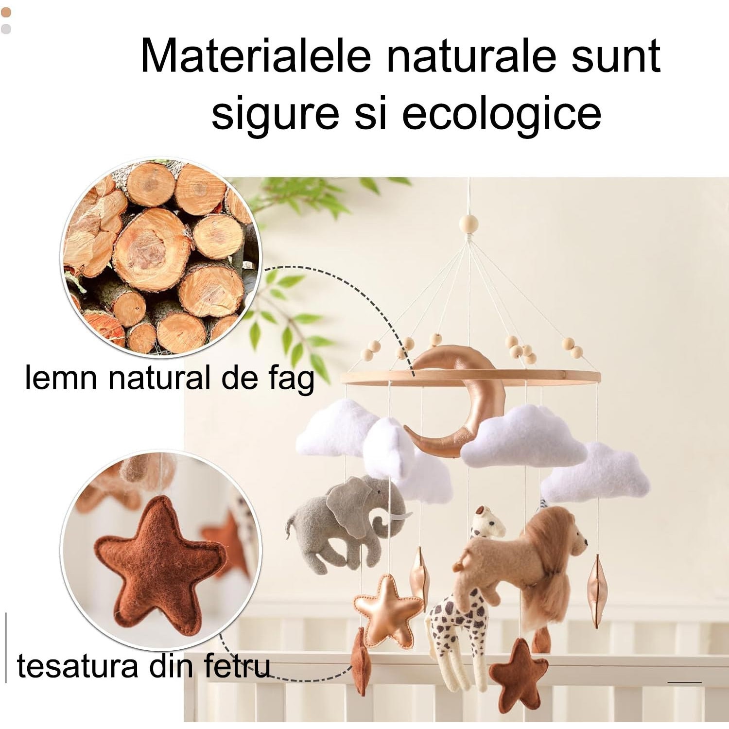 Carusel mobil pentru patut Bebelus cu tematica animale Safari ...