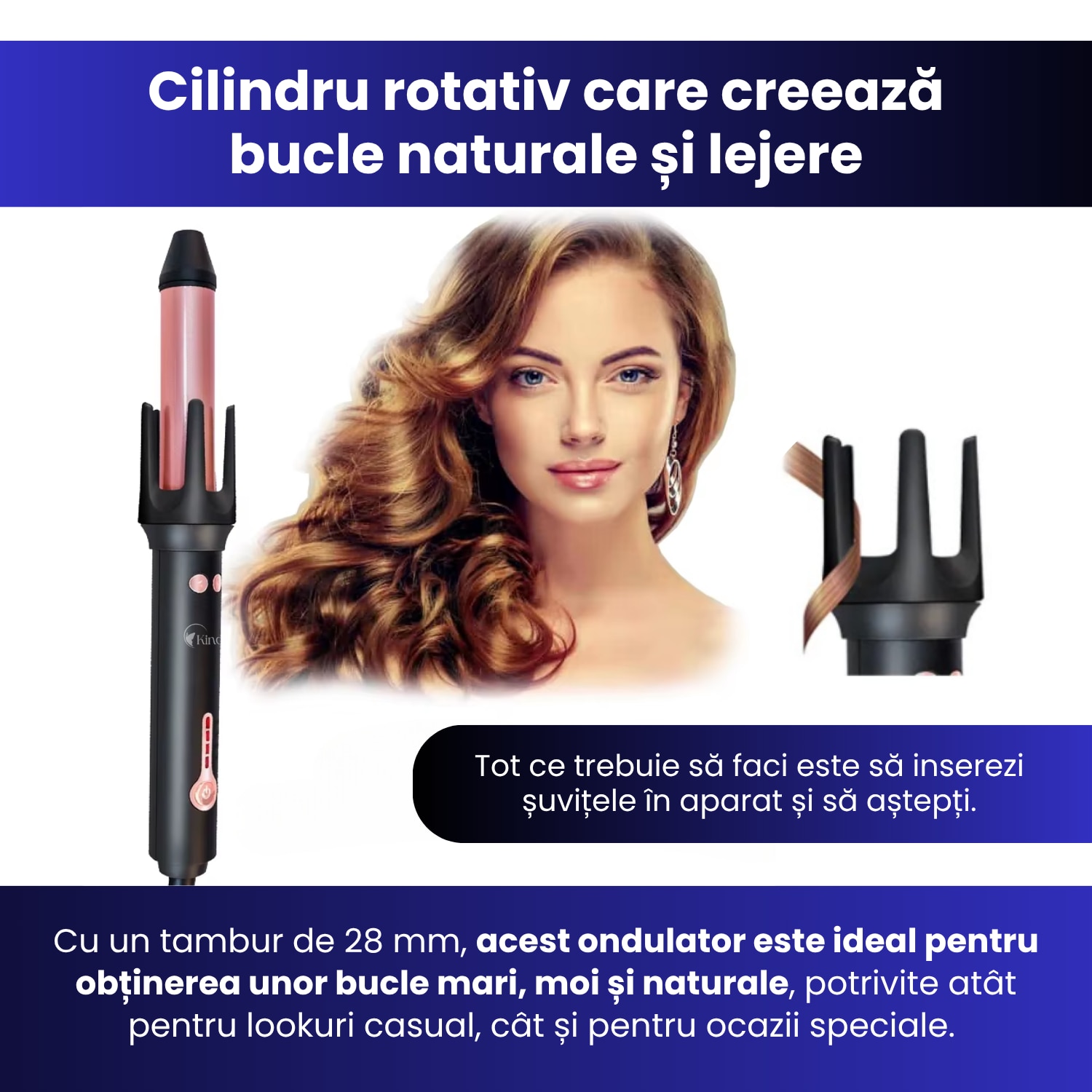 Ondulator automat pentru par, KindKare, rotire 360°, 2 directii de ...
