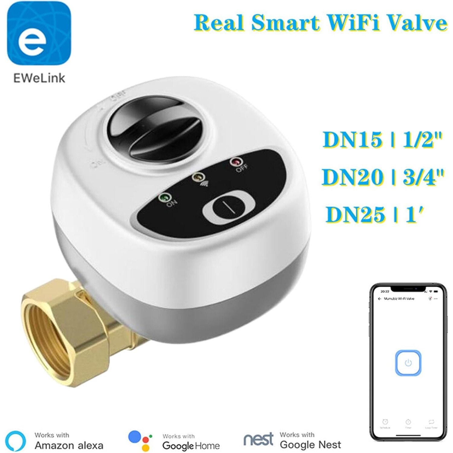 Kit electrovalva inteligenta, WALALLA, control APP si vocal, alb/negru ...