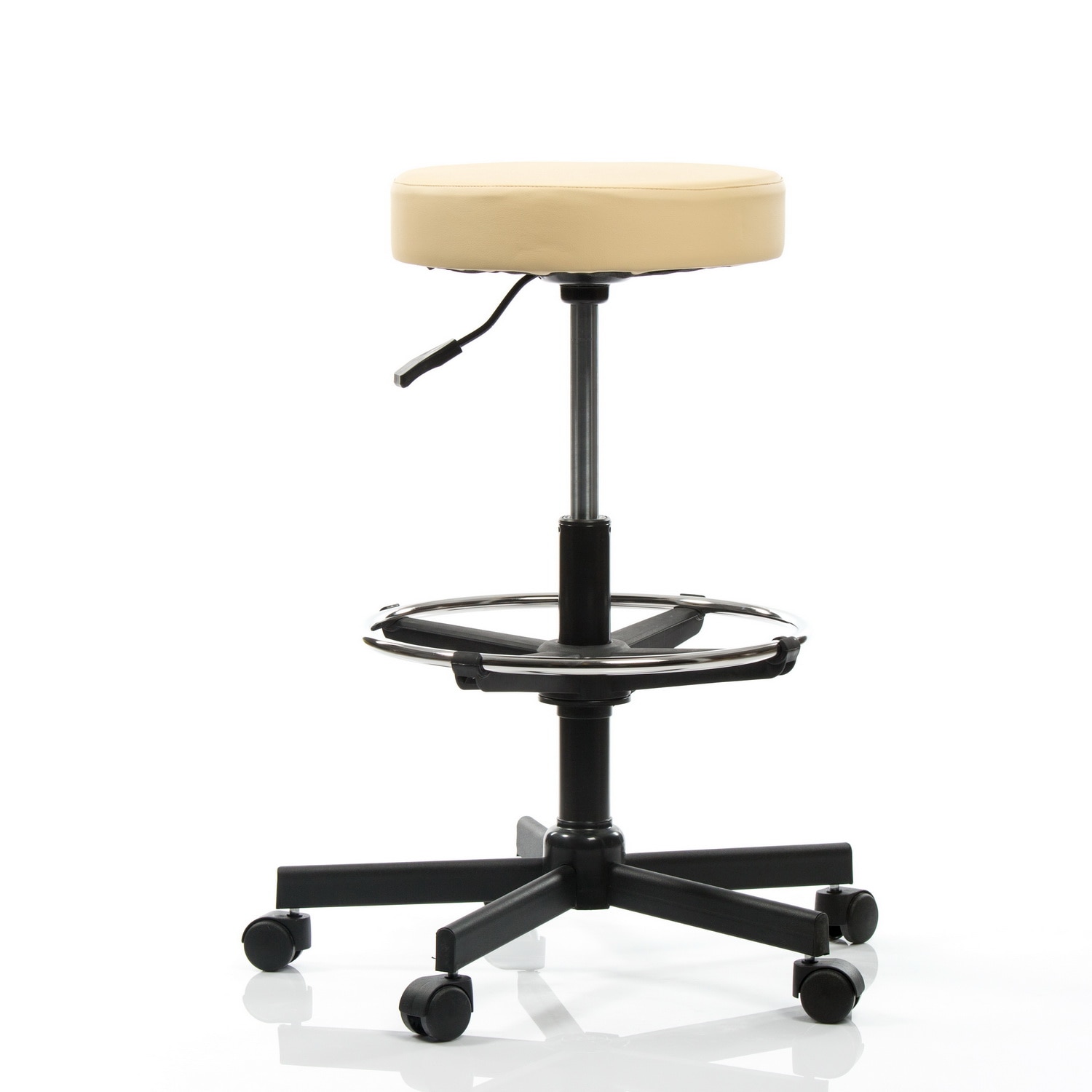 Scaun laborator QMOBILI GRAS EXT Crem, piele ecologica, inalt, suport ...