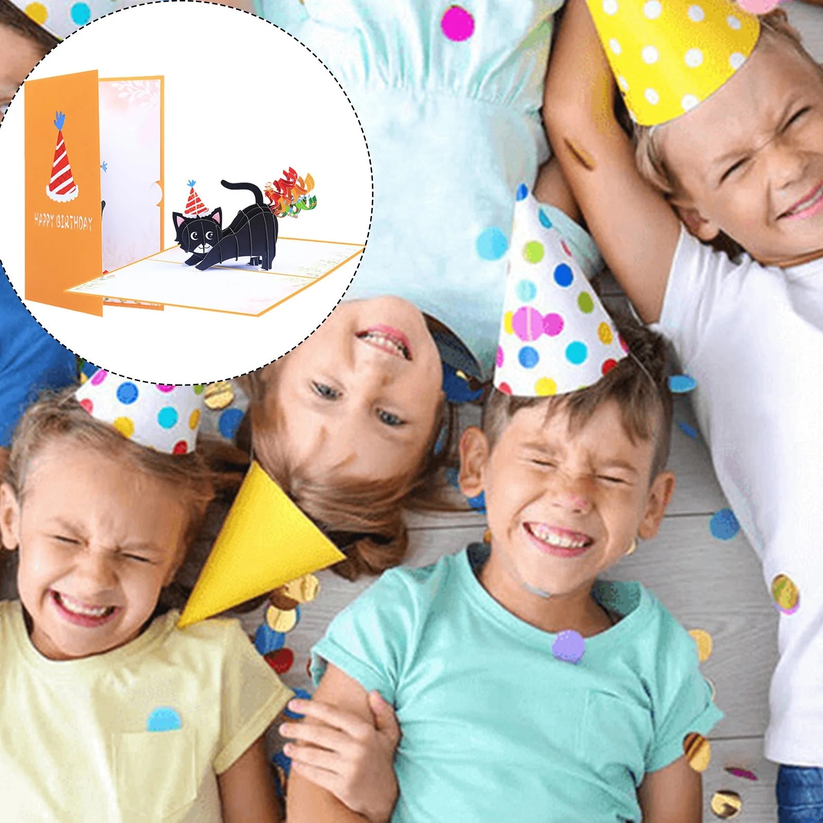 Felicitare amuzanta de ziua de nastere cu pisica, design 3D, multicolor ...