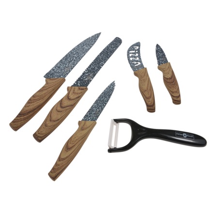 Set 5 cutite bucatarie + curatator, inox, acoperire piatra, lama ...