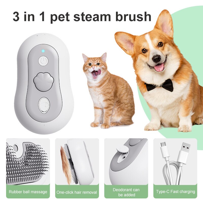 Perie cu Abur 3 in 1, pentru Animale de Companie, Peri Curbati din Otel ...