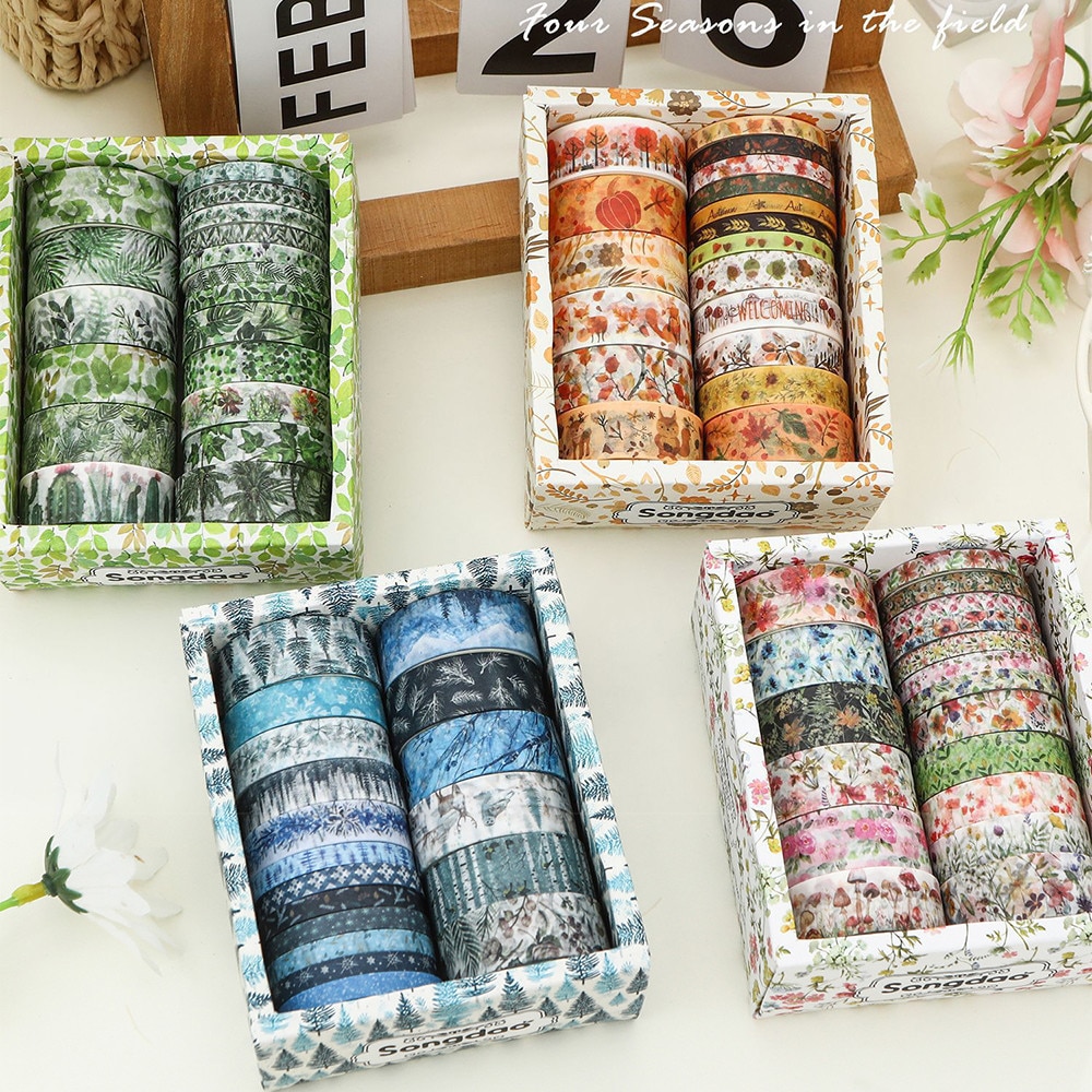 Set de 18 de Role Banda Washi Decorativa - Banda Adheziva cu Cele Patru ...