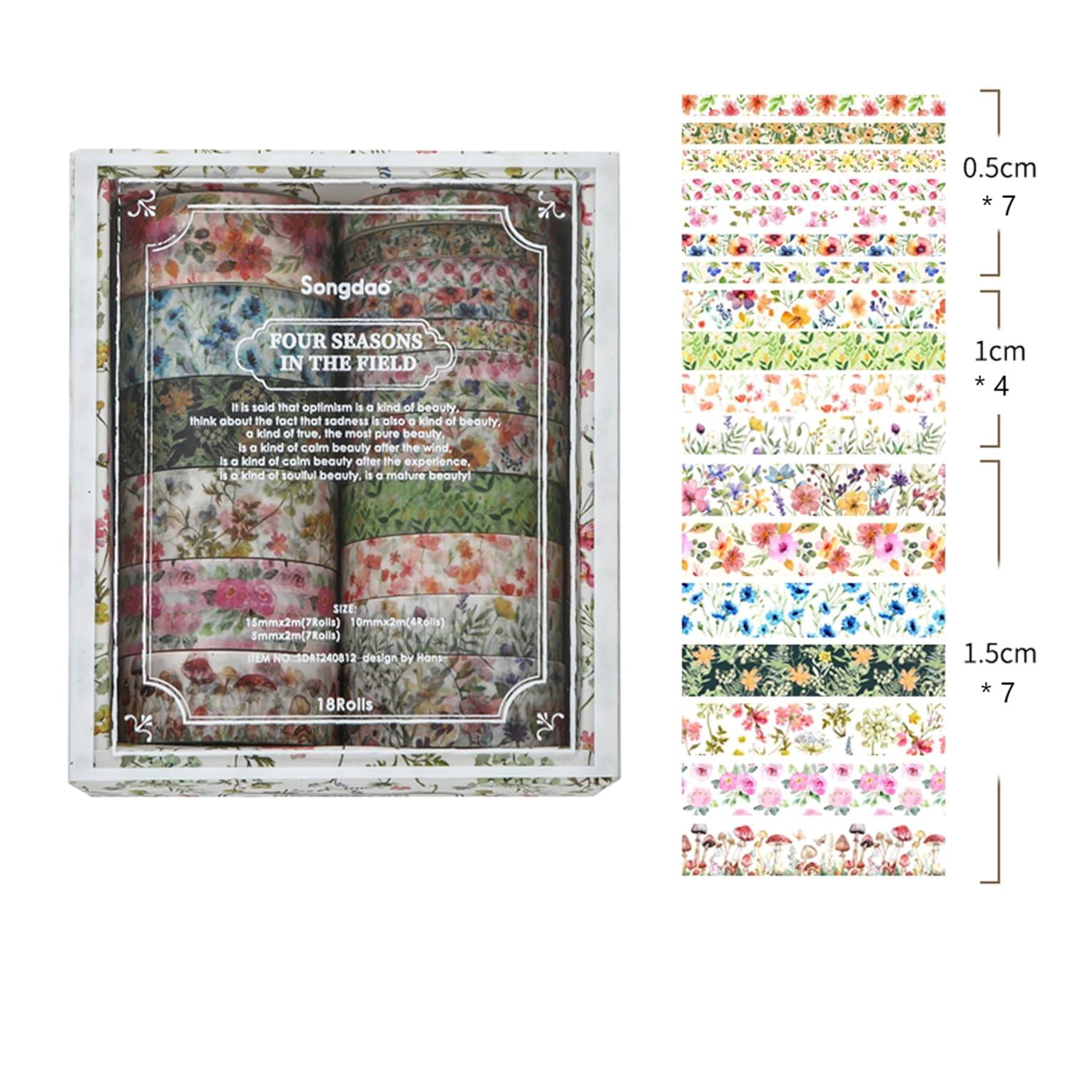 Set de 18 de Role Banda Washi Decorativa - Banda Adheziva cu Cele Patru ...