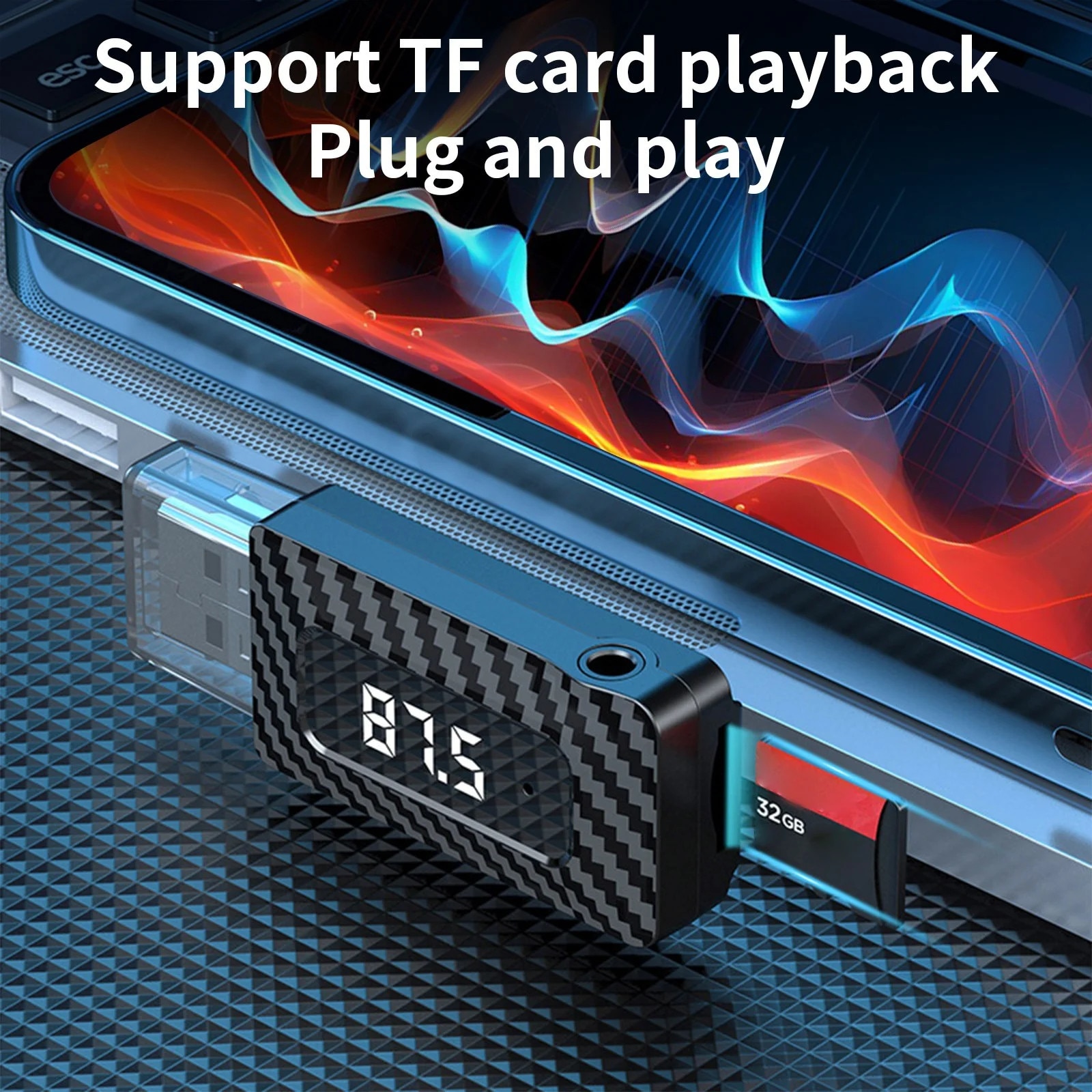 Bluetooth 5.3 vevőegység, USB audio adapter, fekete, autóba, beépített ...