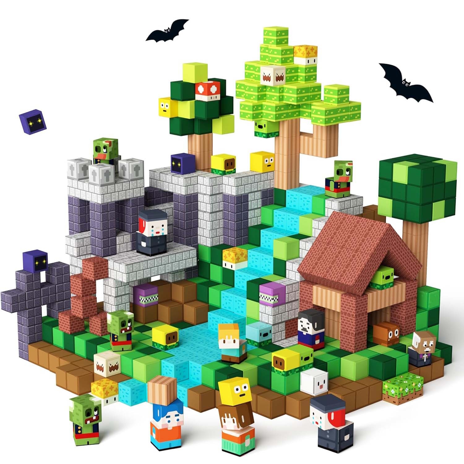 Set de Constructie Magnetic, 100 de Piese, Asamblare Magnetic, 3D ...