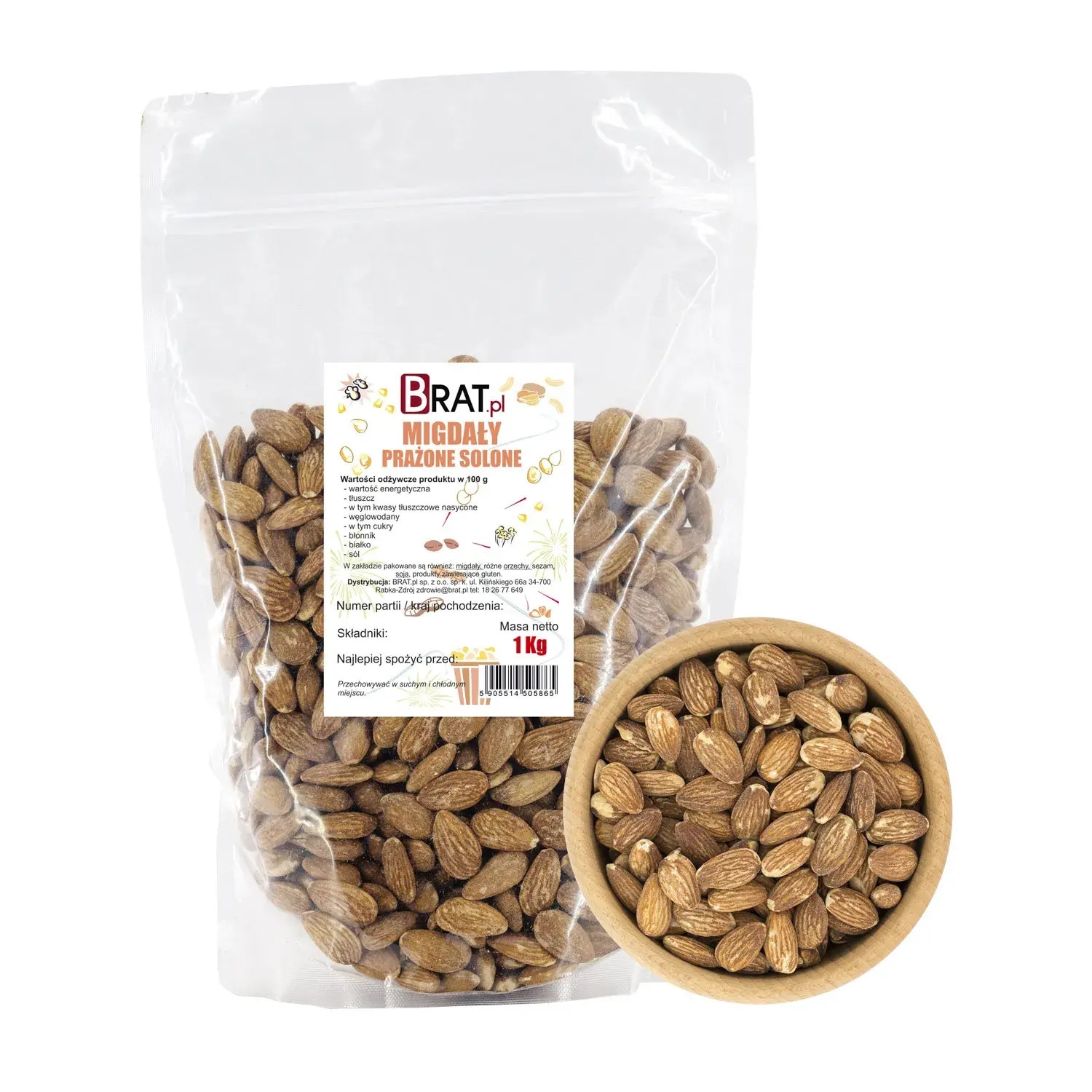 Migdale prajite sarate 1kg, Brat.pl, snack sanatos, ambalaj tip doypack ...
