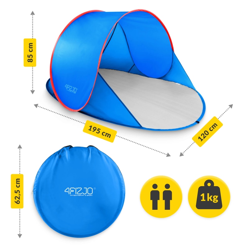 Cort plaja pop-up 4FIZJO, auto-desfasurator, protectie UV 30+, usor ...