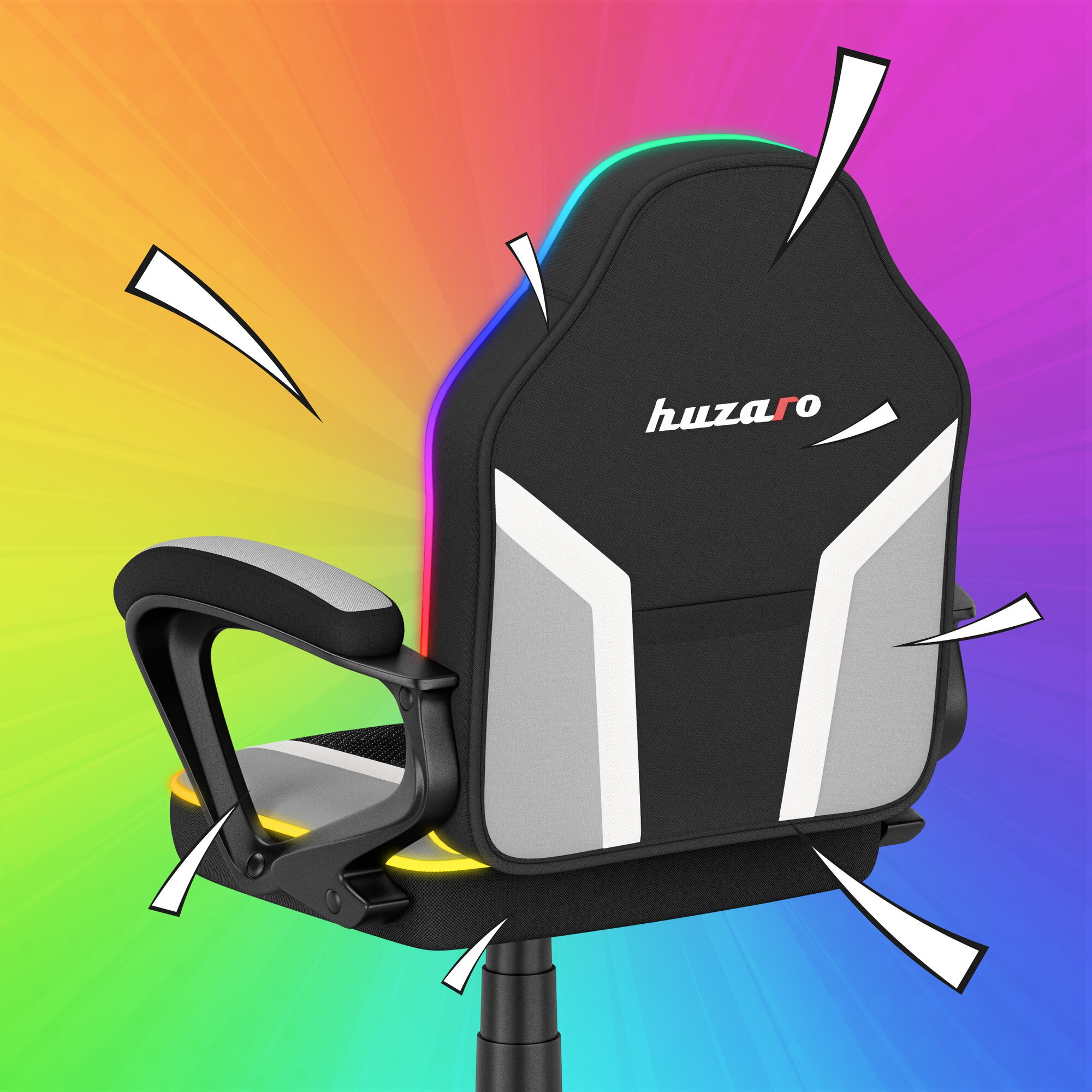 Scaun gaming copii Huzaro, Ranger 1.0 RGB, Ergonomic, Gri/Negru - eMAG.ro