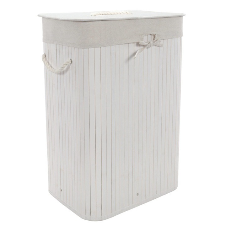 Cos de rufe NUXIO din bambus alb, 72 l, cu capac detasabil si sac detasabil, 40x30x60cm - eMAG.ro