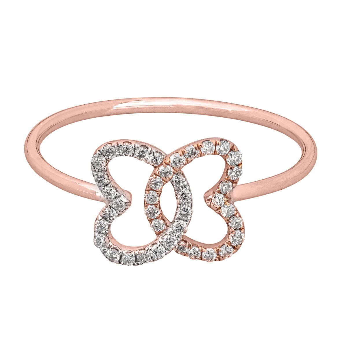 Inel fluture din aur roz de 18K, cu diamante albe de 0.160 carate HVS ...