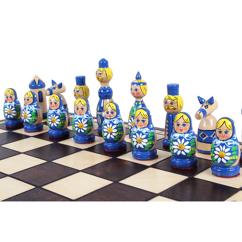 Set de sah artizanal MATRIOSKA (albastru) - eMAG.ro