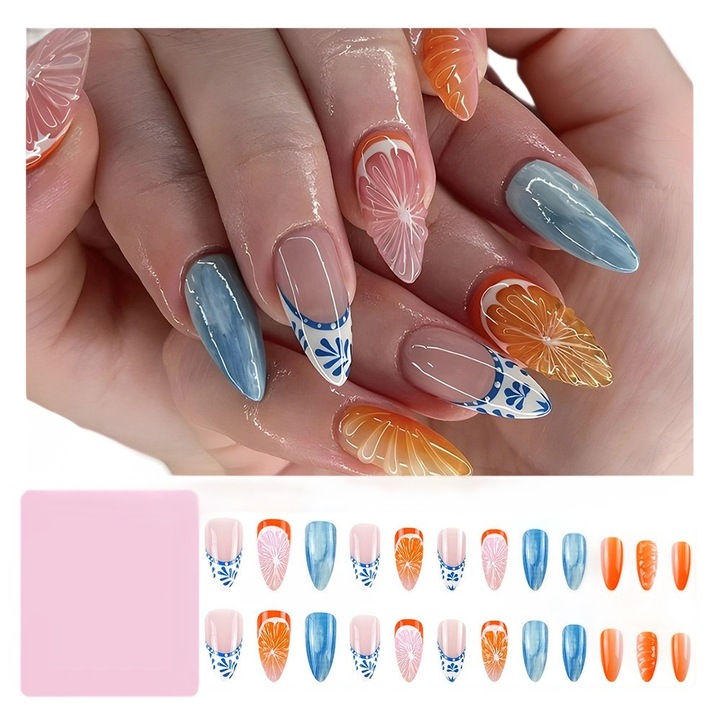 Set 24 Piese Unghii False 3D Fructe, Tip press on, 12 Dimensiuni ...