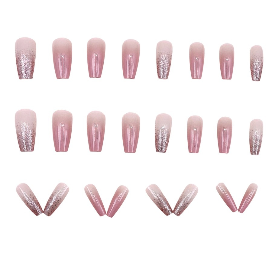 Set 24 unghii false tip press on, Accesorii incluse, 12 Dimensiuni, Roz ...