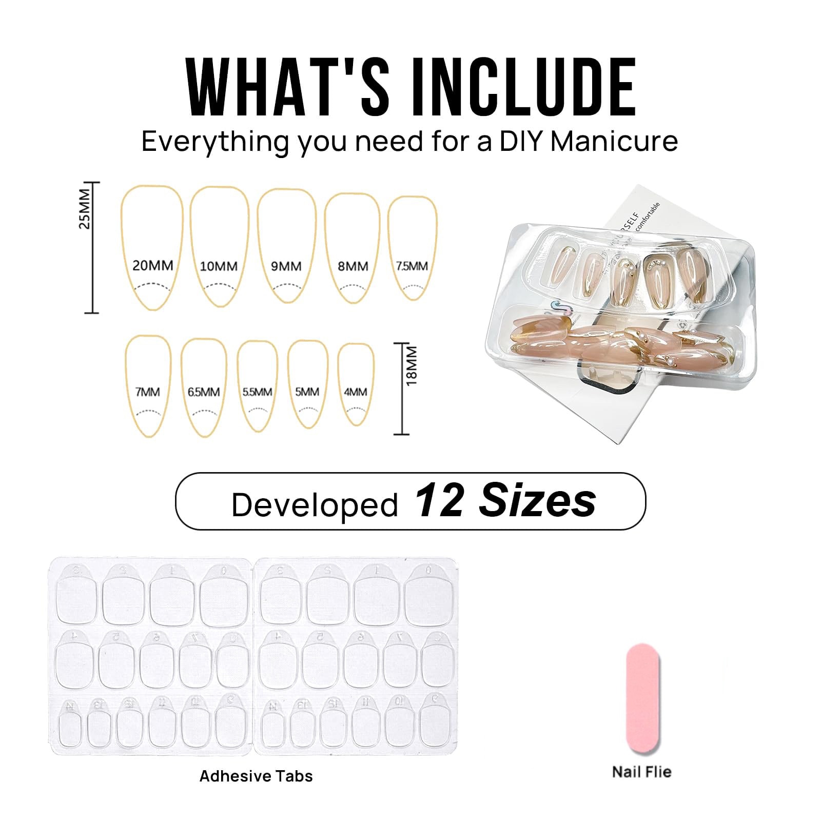 Set 24 unghii false, Migdala, Tip press on, Accesorii incluse, Bej ...