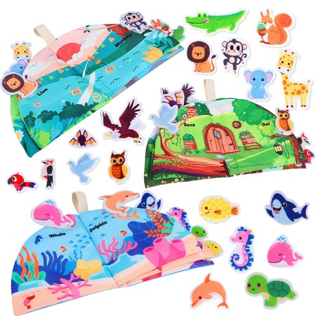 Set 3 carti senzoriale textile pentru bebelusi cu animale, Garsonal ...