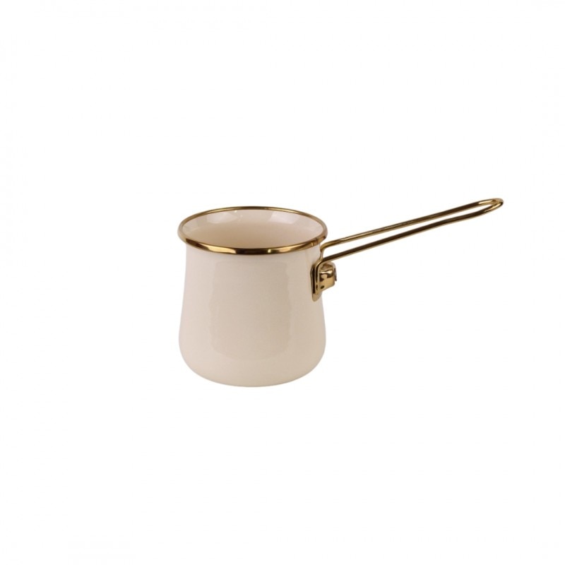 Ibric Emailat Goldmann, 500ml, Crem, Maner Auriu, Compatibil Inductie ...