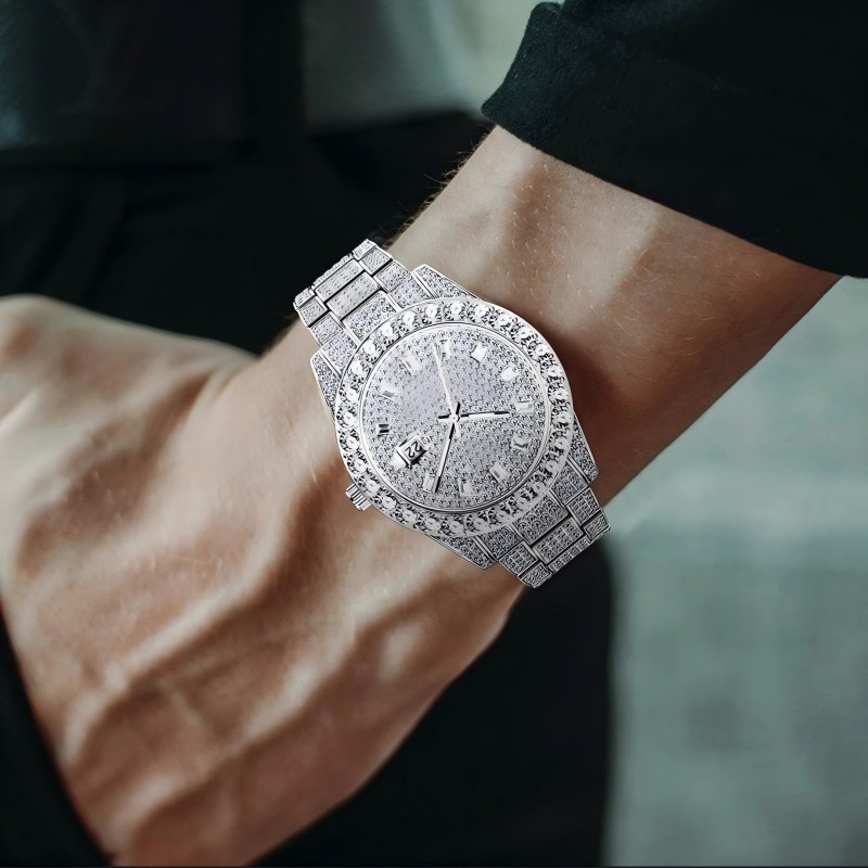 Ceas barbati MOSMAOO®, Quartz, Aliaj Usor, Bratara placata cu aur ...