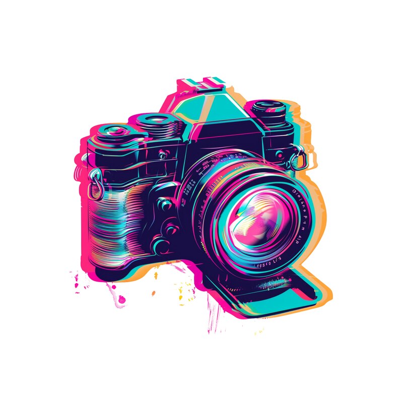 Sticker Camera foto moderna in stil graffiti neon, Autoadeziv, Cri-Flo ...
