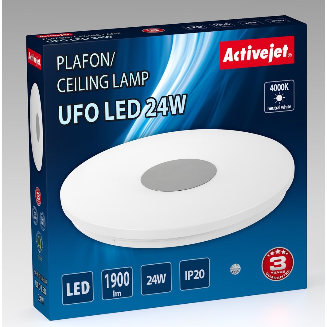 Plafon LED Activejet AJE-UFO 24W, 32 LED, fehér, 38x38x6cm - eMAG.hu