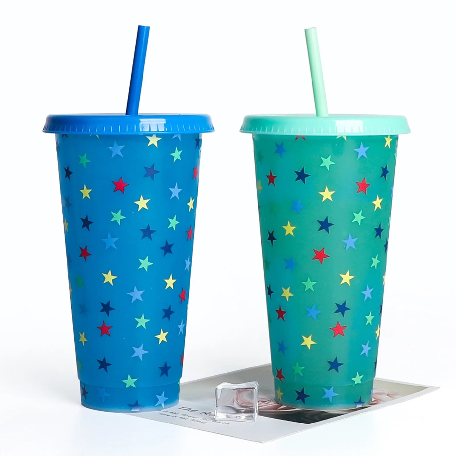Pahar creativ din plastic cu pai, 710ml, transparent, 18x10cm, set de 1 ...
