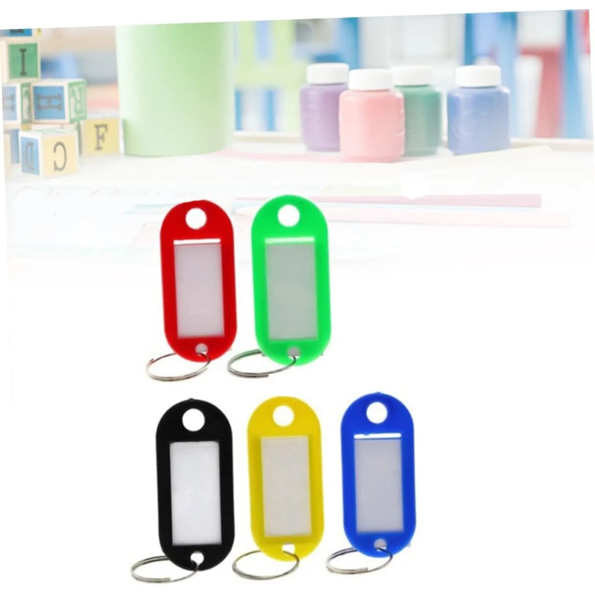 Set 50 Brelocuri Colorate cu Etichete pentru Copii, 5x2.2cm - eMAG.ro